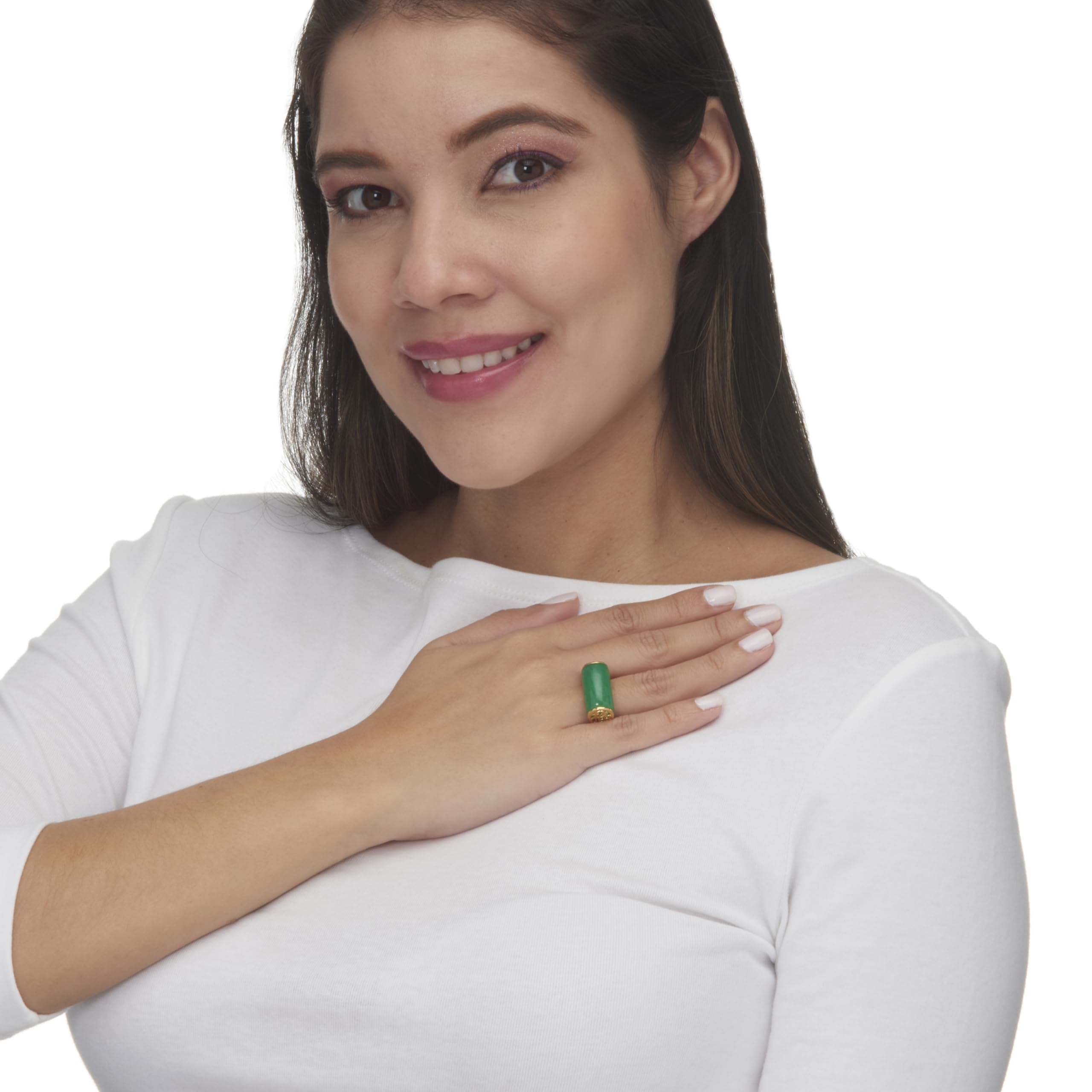 PalmBeach Yellow Gold-plated Sterling Silver Genuine Green Jade Lucky Symbol Band Ring Sizes 6-10 Size 9