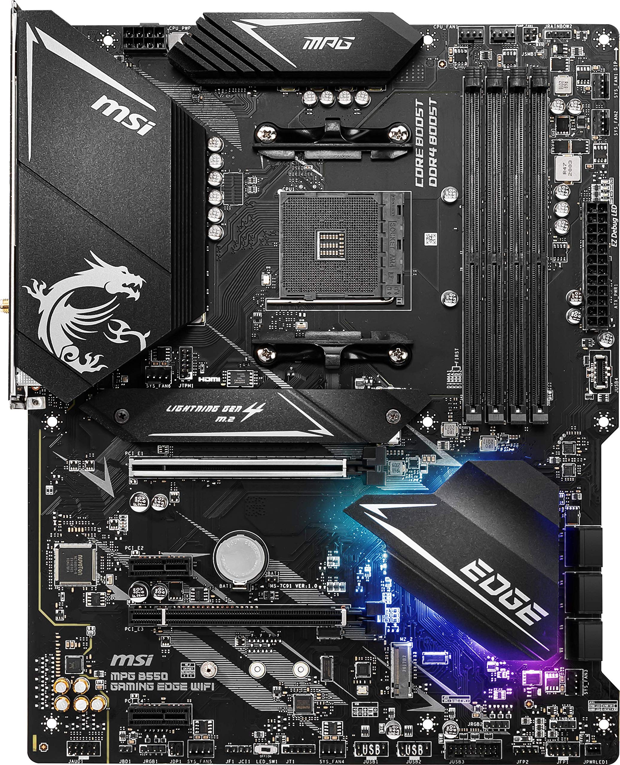 MSI MPG B550 GAMING EDGE WIFI Gaming Motherboard (AMD AM4, DDR4, PCIe 4.0, SATA 6Gb/s, M.2, USB 3.2 Gen 2, AX Wi-Fi 6, HDMI/DP, ATX, AMD Ryzen 5000 Series processors)