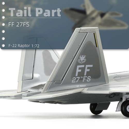 NUOTIE Classic USA F22 Raptor Fighter Attack Pre-Build Model 1:72 Aircraft Alloy Diecast Airplane Military Display Model Aircraft for Collection or Gift (FF 27th FS)