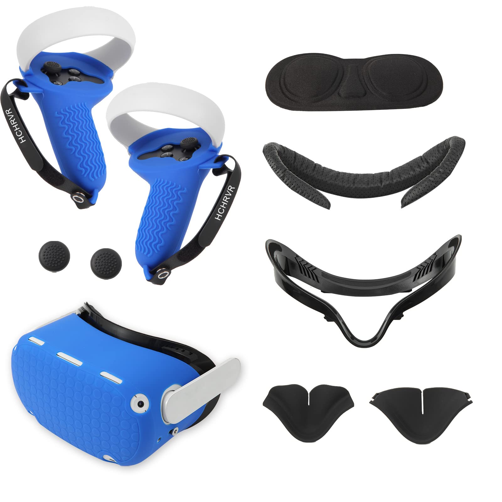 VR Accessories for Meta Quest 2,VR Controller Grips Cover,VR Shell Cover,VR Facial Vent Interface Bracket Accessories 3-in-1 Set(Black/8Pcs Set)