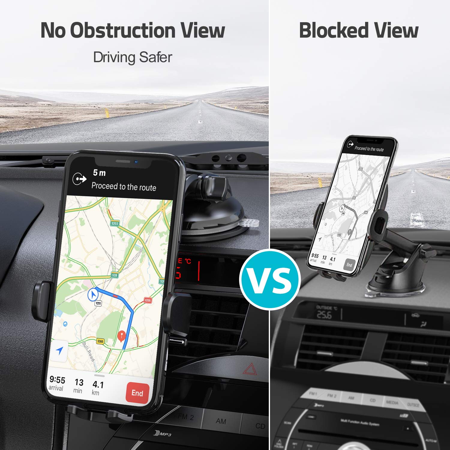 Nulaxy Phone Holder for Car, No Obstruction View Dashboard Windshield Car Phone Mount Strong Suction with Extra Gel Pad for iPhone 11 Pro Max/11/XS Max, Galaxy S10, Google Pixel 3 XL Other 4.7''- 6.5β