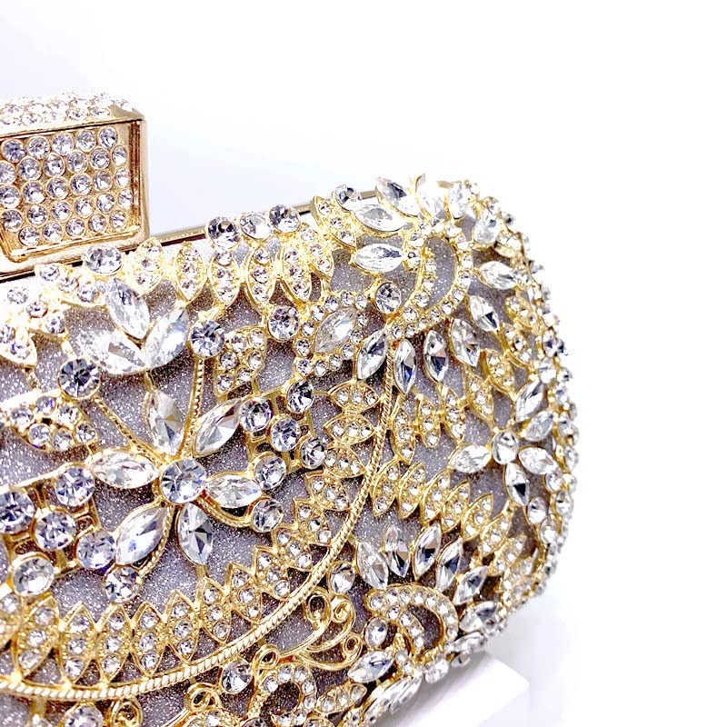 WSSBK Evening Clutch Bag for Women Wedding Golden Clutch Purse Chain Shoulder Bag Small Party Handbag with Metal Handle