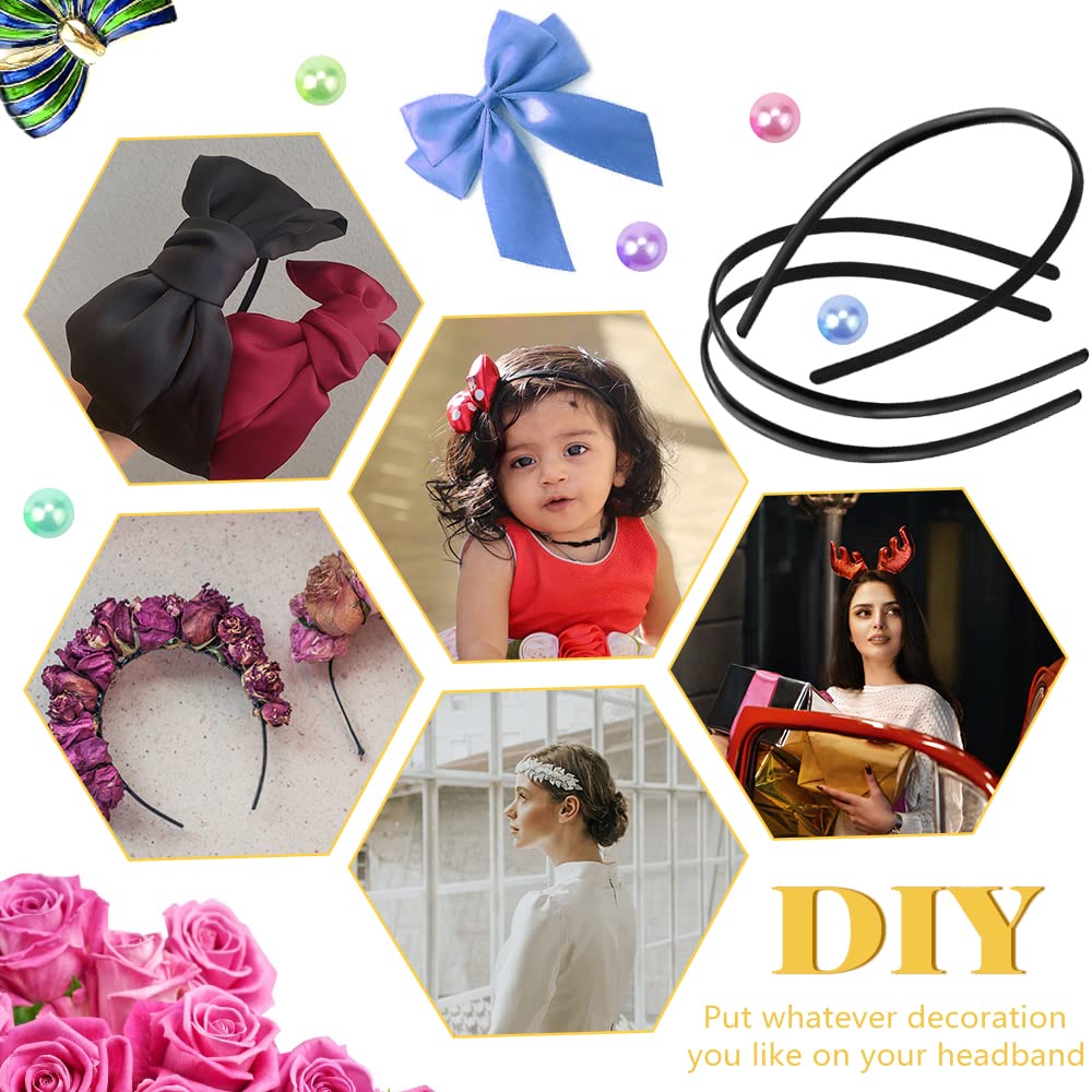 Oruuum 72 pcs Plastic Hair Headband, DIY Black Headband Without Teeth For Women And Girls(7mm).