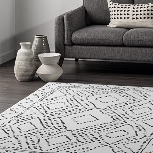 nuLOOM Mila Machine Washable Diamond Trellis Ultra Thin Area Rug, 5' x 8', Ivory