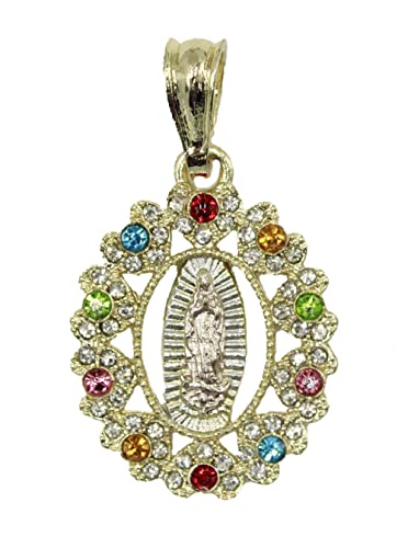 Virgen De Guadalupe Medal with Rhinestone 18k Gold Plated with 20 inch Chain