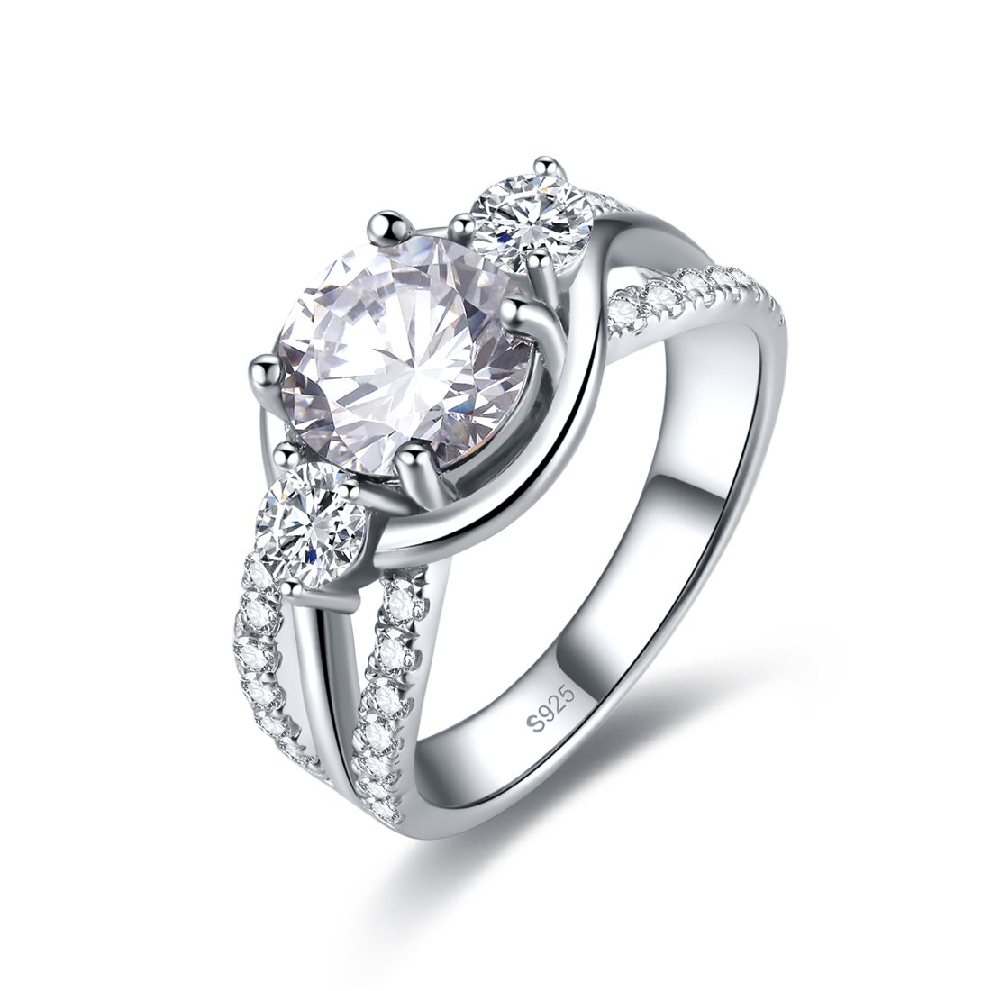 Merthus 8x8mm Round Cubic Zirconia CZ 925 Sterling Silver Criss Cross Band 3 Stone Engagement Ring for Women Size 8