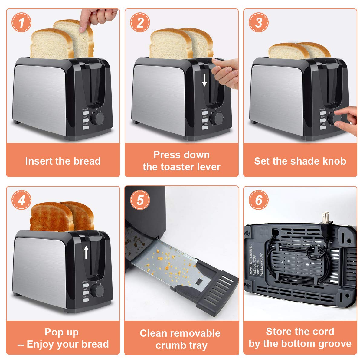 Toaster 2 Slice Stainless Steel Toaster Two Slice Toaster with Removable Crumb Tray Toaster Wide Slot Toasters 2 Slice Best Rated Prime with 7 Bread Shade Settings and Bagel, Defrost, Cancel Function for Bread
