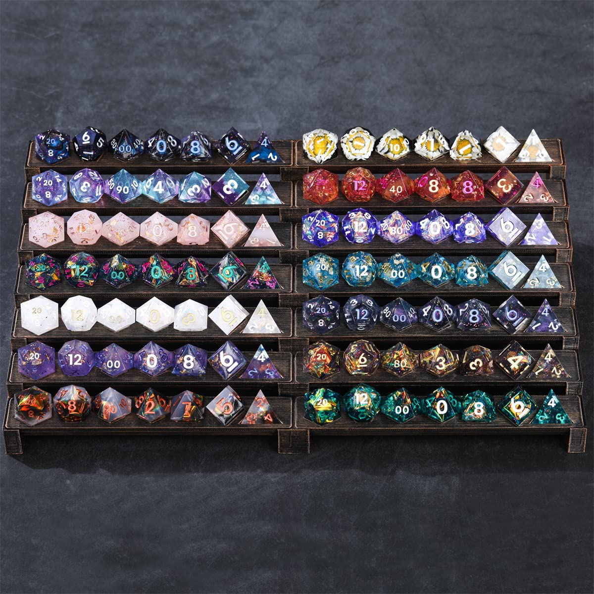 TRPDICES DND Dice Set, Dungeons and Dragons Dice Set, Handcrafted 7 Die Resin Polyhedral D&D Dice Set with 2 Color Fonts and Sharp Edge for Role Playing Games (Magic World Color)