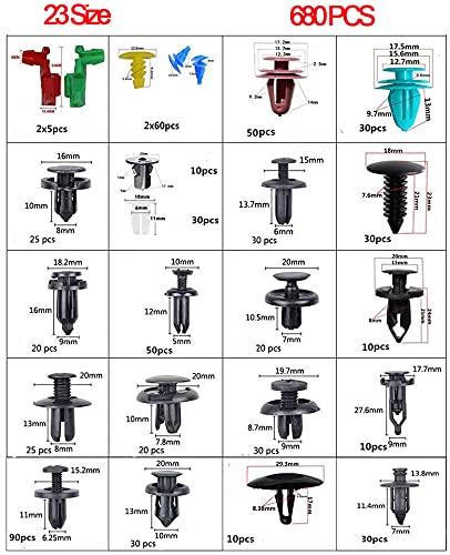 Plastic Retainer Clips Car Fasteners Clip Auto Accessories, 723PCS Bumper Clips Kit Auto Rivets Fasteners Kit with 10 Cable Ties for Honda Toyota GM Ford Chevy