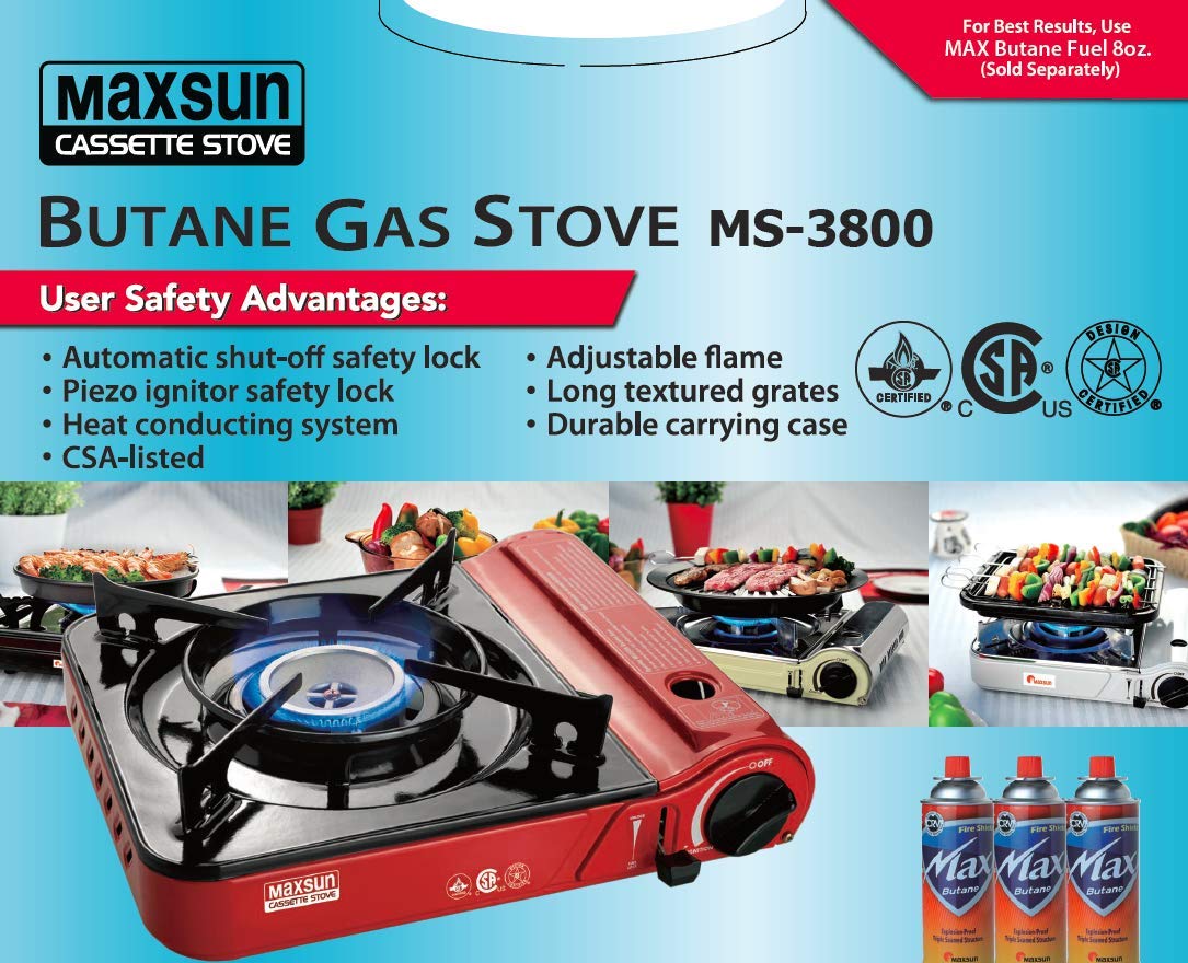 Maxsun Portable Gas Stove MS3800 (Red), 9,560BTU High Power, Camp Stove, Outdoor/Indoor, with Carrying Case