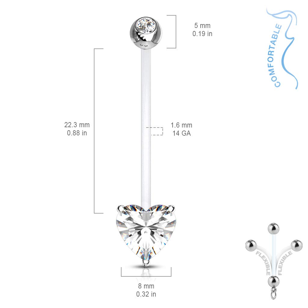 Pierced Owl Double Jeweled Prong Set Heart Crystal Pregnancy Maternity Belly Button Ring Retainer (Pink)