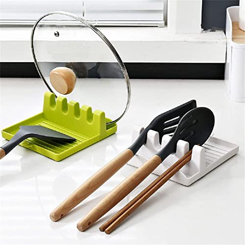 QBOMB Cooking Utensil Rest,Cooking Ladle/Spatula/Spoon Multiple Kitchen Fork Spoon Holders with 4 Slots and Pot Lid Holder for Kitchen Keeps Countertops Clean 2 Pack