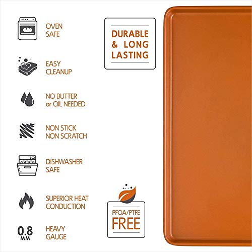 Set of 2 Nonstick Copper Cookie Sheet and Copper Coating Baking Pan for Cookies 11" x 16"