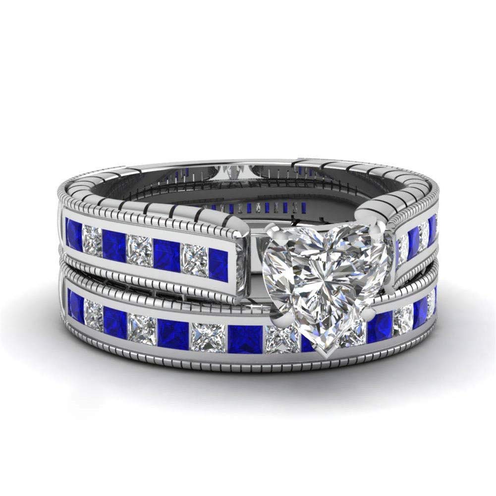LOVERSRING 3pc Two Rings His and Hers Couple Rings Bridal Sets His Hers Women White Gold Filled Heart Cz Man Stainless Steel Wedding Ring Band Set