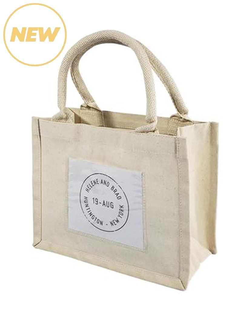 TBF Mini Canvas Reusable Gift Tote Bags w/Clear Front Pocket for Wedding Favors, Crafts, Decorations (10x8x5) (1 Bag, Natural)