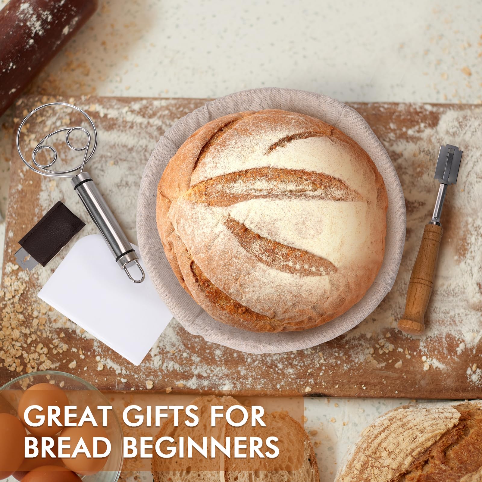 Sourdough Bread Proofing Banneton Basket Set of 2-9 Inch Round Baskets for Baking and Rising, Bread Bowls Set for Sour Dough Bread Making Starter Kits Supplies and Tools