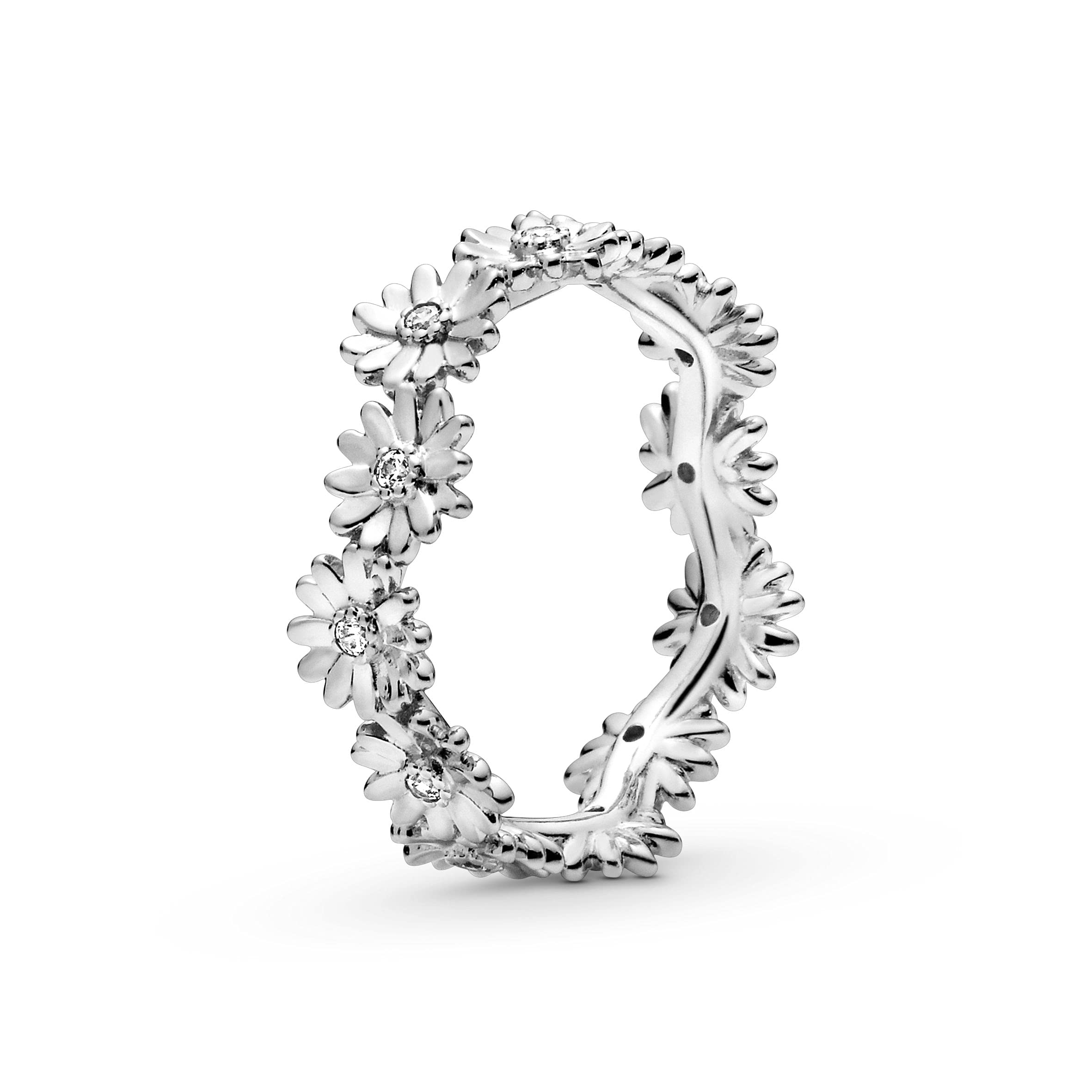 Pandora Sparkling Daisy Flower Crown Ring - Stunning Floral Crown-Inspired Ring - Sterling Silver Ring for Women - Layering or Stackable Ring - Sterling Silver with Clear Cubic Zirconia - Size 9
