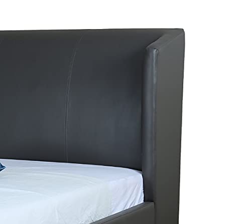Manhattan Comfort Lenyx Mid Century Modern Faux Leather Upholstered Bed Frame, Queen, Graphite