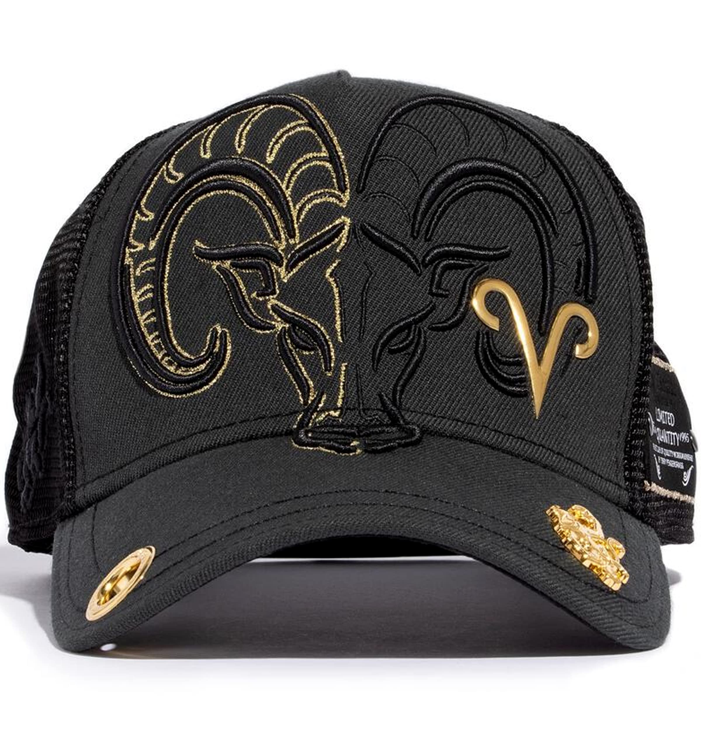 Red Monkey Designs Aries Black RM1423 Zodiac Series Fashion Unisex Limited Edition Mesh Trucker Hat Cap, One Size