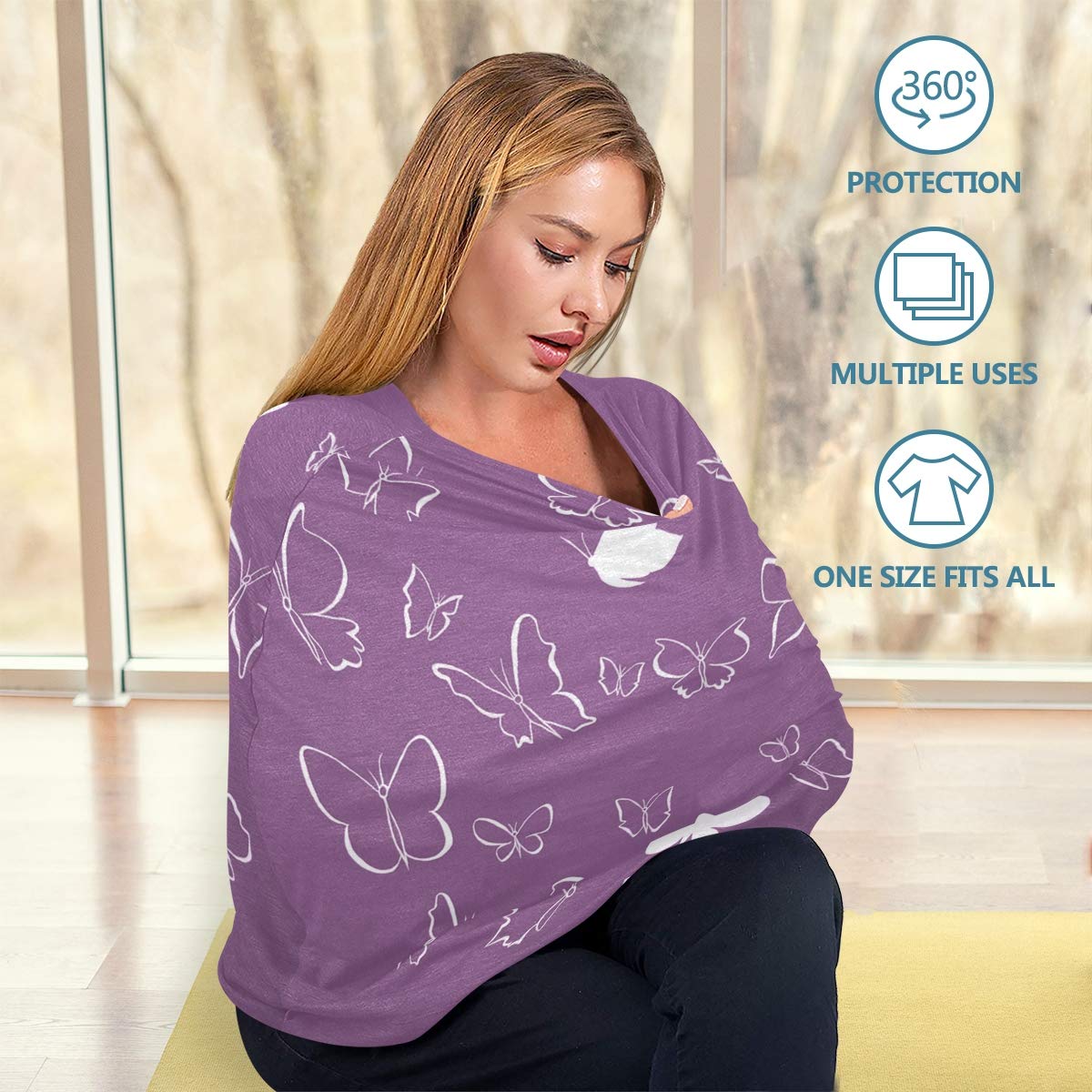 Nursing Cover Breastfeeding Scarf Silhouettes Butterflies - Baby Car Seat Covers, Stroller Cover, Carseat Canopy (801i)
