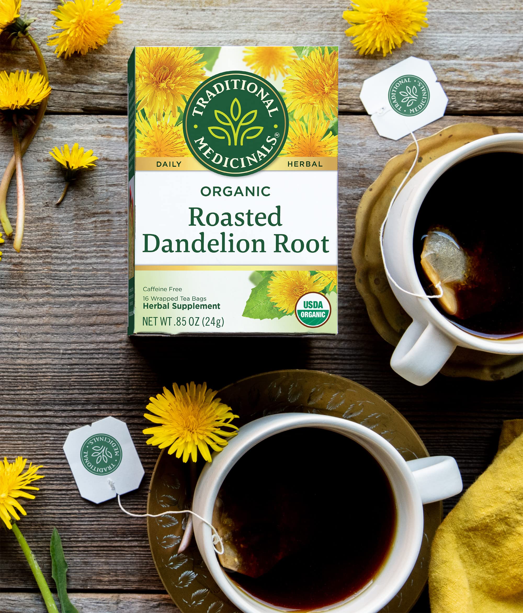 Traditional Medicinals Organic Roasted Dandelion Root Herbal Tea, Supports Healthy Digestion, (Pack of 1) - 16 Tea Bags