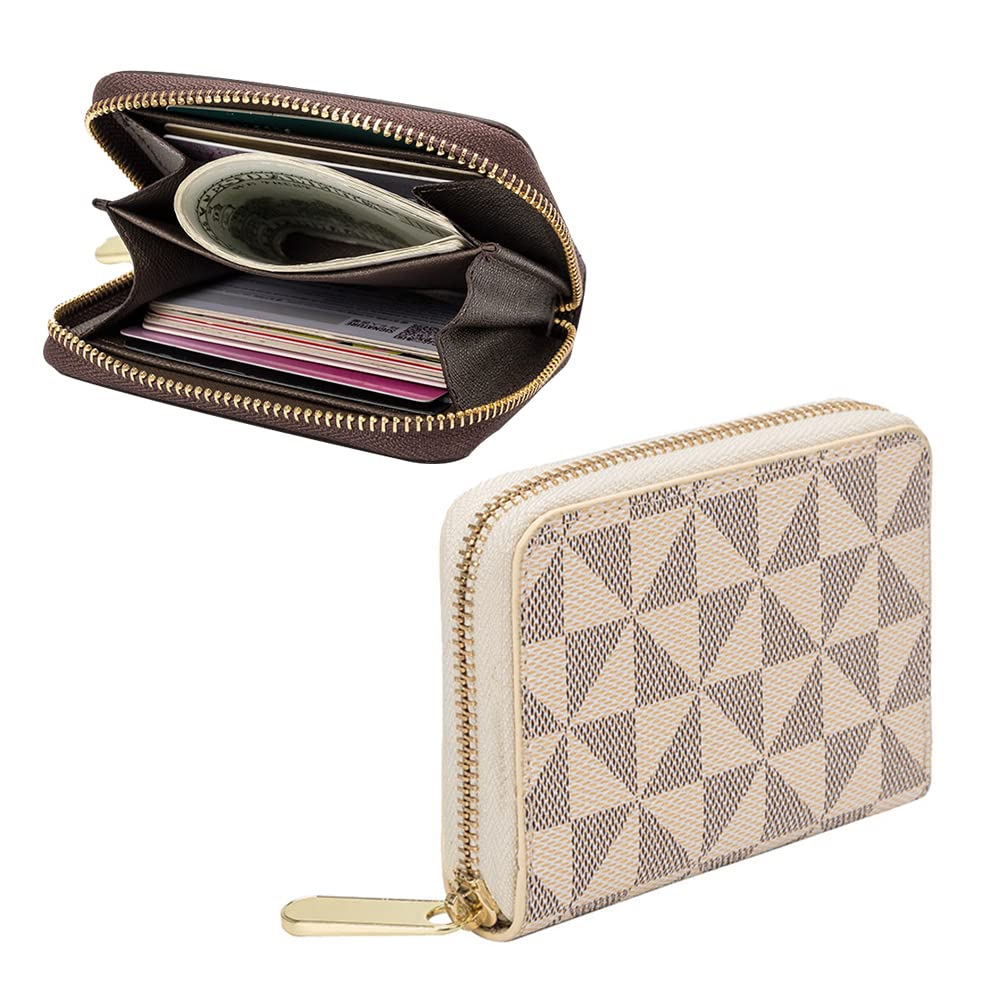 Veki Women's Credit Card Holder, RFID Leather Zipper Wallet, Small Zipper Card Case for Men and Women (White)