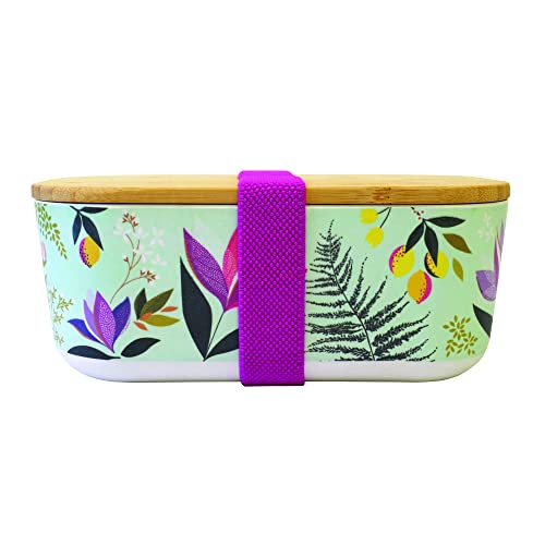 Portico Designs Bamboo Lunchbox Sara Miller London Plastic-Free Bento Box Lunch Container, 7.75" x 4.75", Orchard Floral-Duck Egg