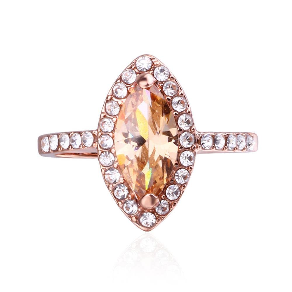 Trendy Champagne Imitation Diamond Ring Gold Plated Inlaid Gemstone Women's Hand Jewelry CZ Commitment Engagement Ring (US Code 6-10) (7)