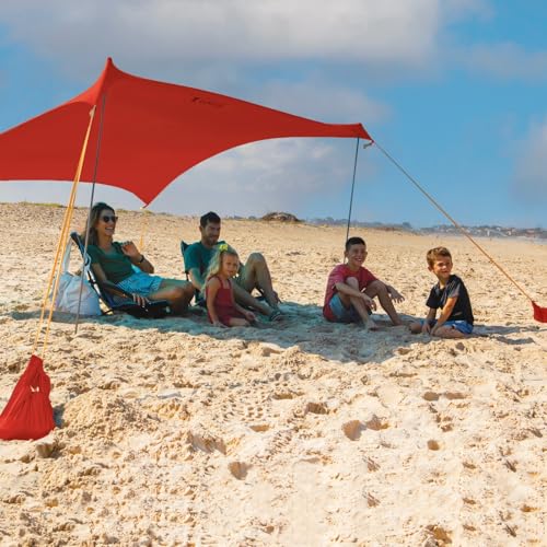 Otentik Beach Sunshade - with Sandbag Anchors - The Original Sunshade Since 2011 (Medium 8.2 x 5.5 ft - Up to 5 People, Red Bordeaux)