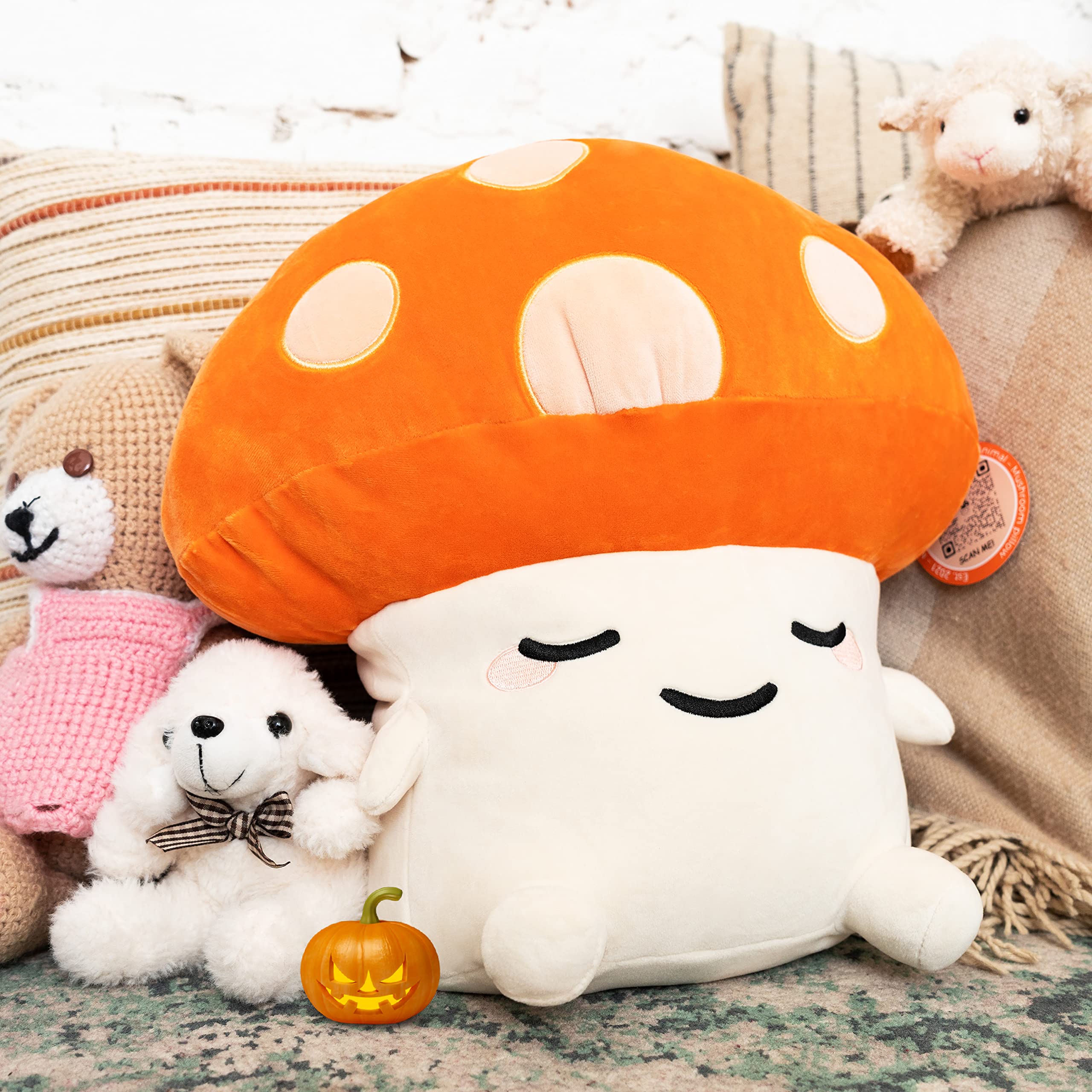Squish PALS Kawaii Mushroom Plush Toy - 3D Stuffed Pillow - Cute 13 Inch Plushie for All Ages