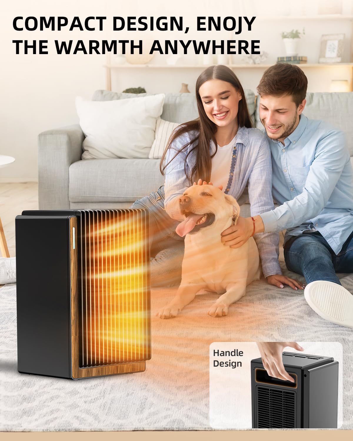 Space Heater, Portable Electric Heater, 1200w PTC Ceramic Small Heater with 2 Temperature Mode, 2-4-6 hours Timing Settings, Overheat and Tip-over Protection, Fast Heating Fan for Indoor Use Office