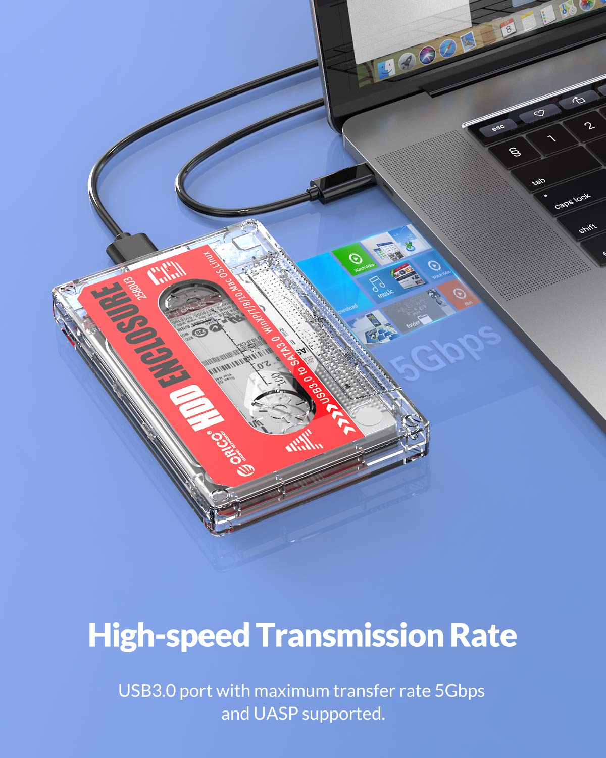ORICO 2.5'' External Hard Drive Enclosure USB3.0 to SATA Transparent Computer HDD Enclosure for 7/9.5mm HDD SSD, Portable Hard Drive Case with UASP Max 4TB Compatible with Xbox,PS4, Samsung,WD,Seagate