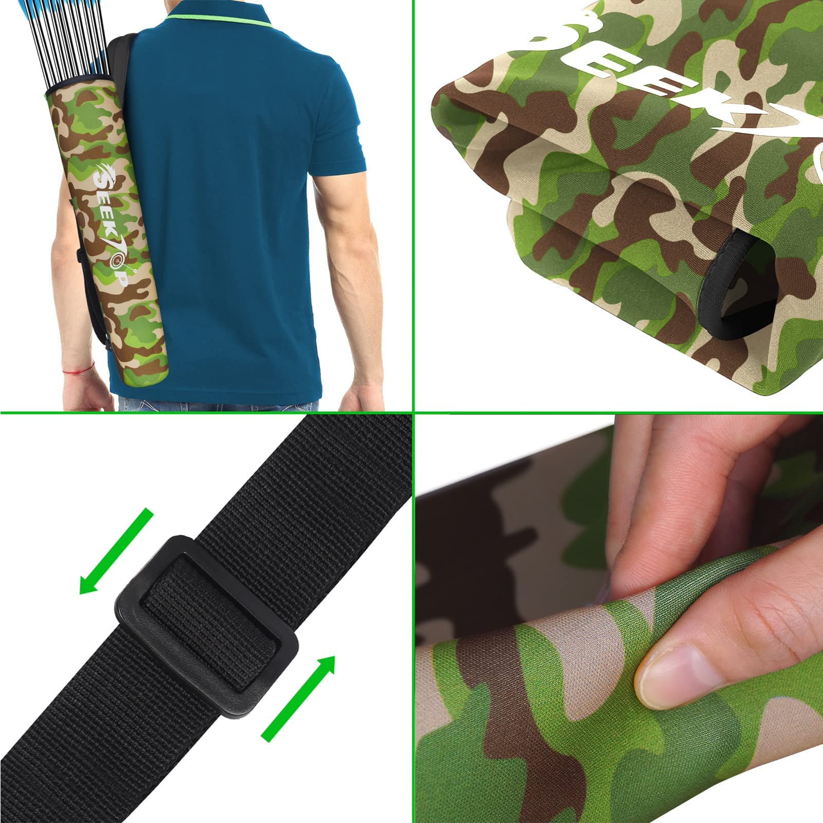 Seektop Archery Gloves Adjustable Archery Back Arrow Quiver Holder for Youth Adults (M+Camo)