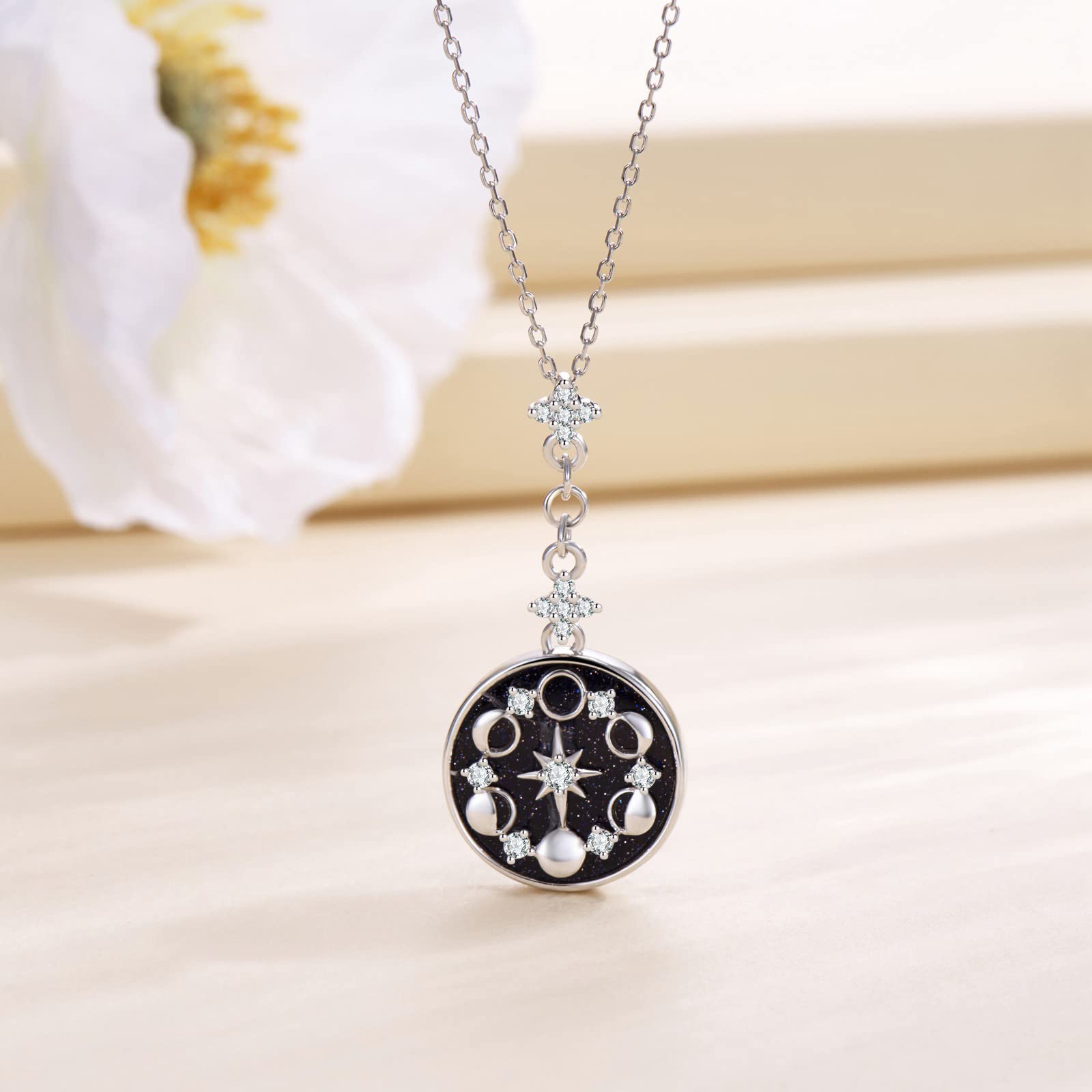 SCZKLAQ Moon Phase Necklace 925 Sterling Silver Moon Necklace Moon Phase Jewelry for Women