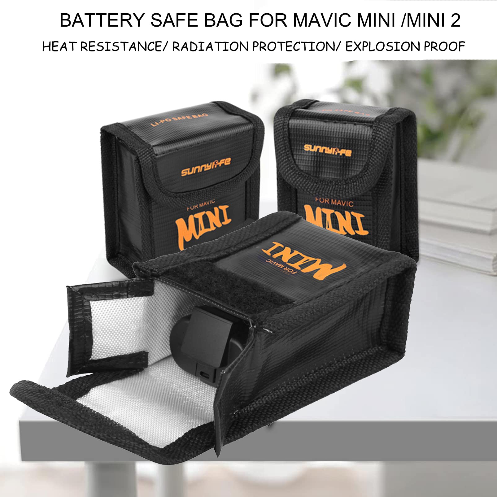 O'woda Battery Safe Bag for DJI Mini 2 Accessories, 3 Pcs Fireproof Explosion-Proof Case Lipo Batteries Protector Storage Pouch for DJI Mini 2 Batteries, Black