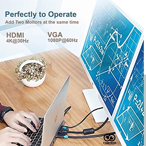 USB C Docking Station, YAMTECH 12-in-1 USB C to Dual 4K HDMI Adapter, USB C HUB Dual Monitor for Windows 4KHDMI*2,100WPD SD/TF,USB3.0,USB C, Ethernet,Laptop Docking Station for Dell/HP/Lenovo/Surface