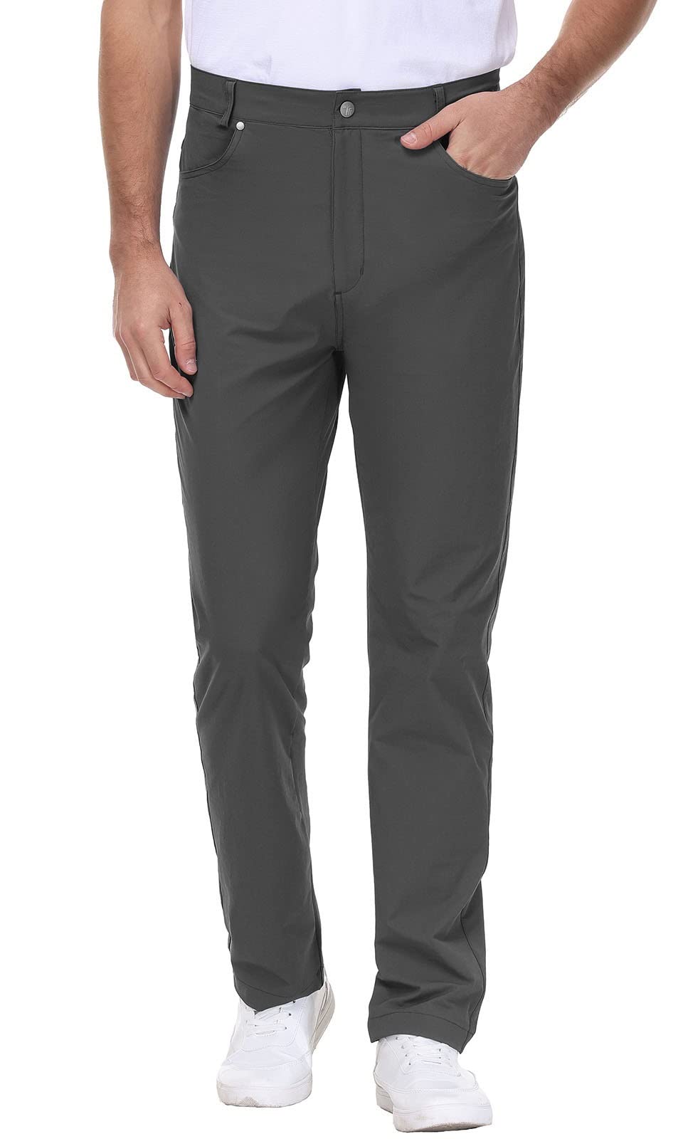 Rdruko Men's Stretch Golf Pants Lightweight Work Casual Pants with Pockets(Dark Gray,US 34)