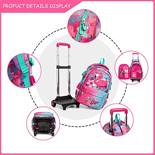 Oruiji Girls Rolling Backpack for School Backpack with Wheels for Girls Wheeled Backpack with Lunch Bag Kids Travel Suitcase