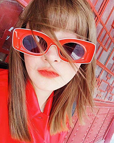 My Shades Rectangle Thick Frame Fashion Sunglasses Chunky Funky (Red Front, White)
