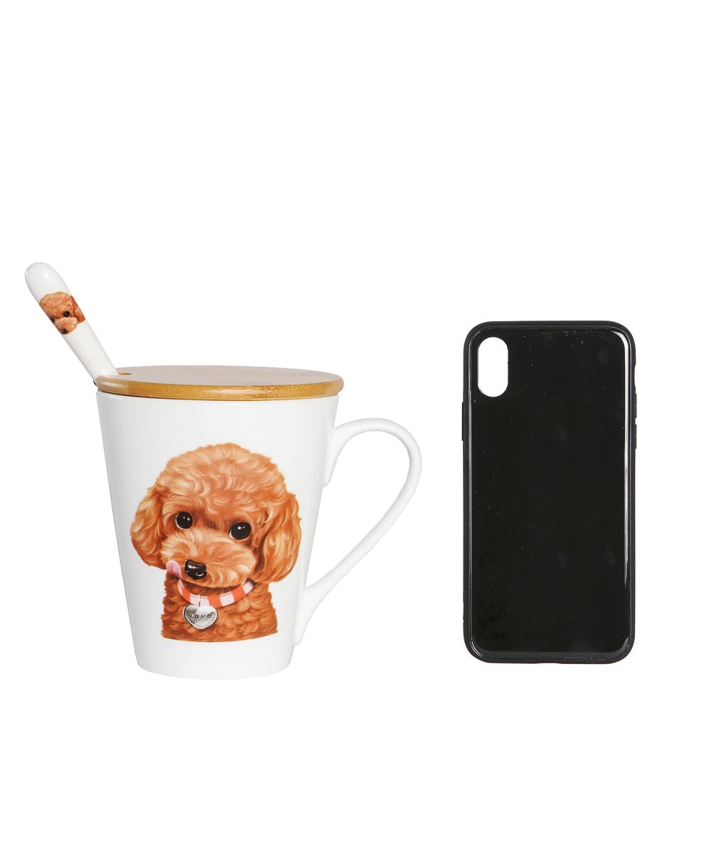 Pet Portrait Porcelain Water Cup w Lid & Spoon (Poodle(Red))