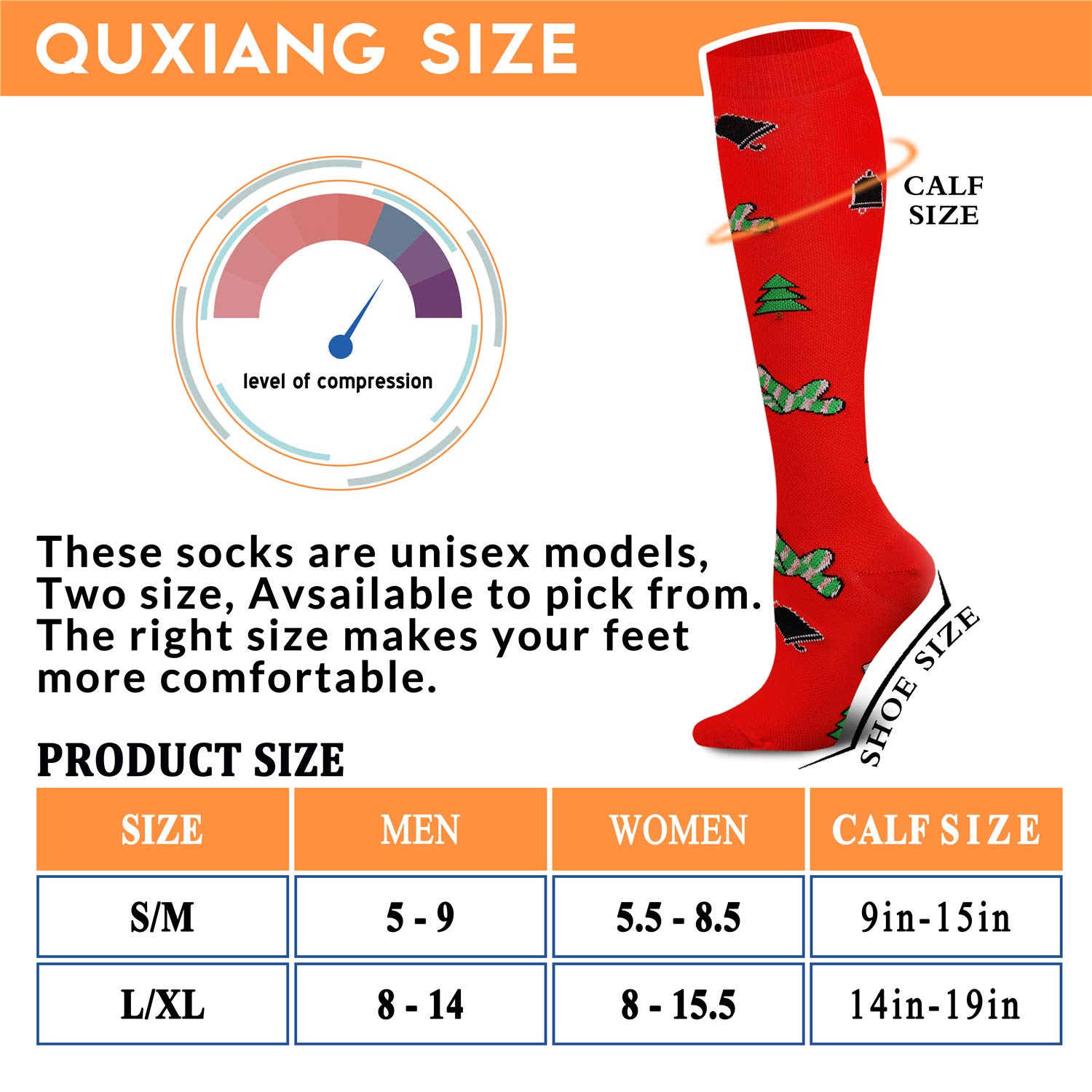 QUXIANG Compression Socks for Women & Men 15-20 mmHg, Best for Medical, Nursing, Running, Athletic, Varicose Veins, Travel