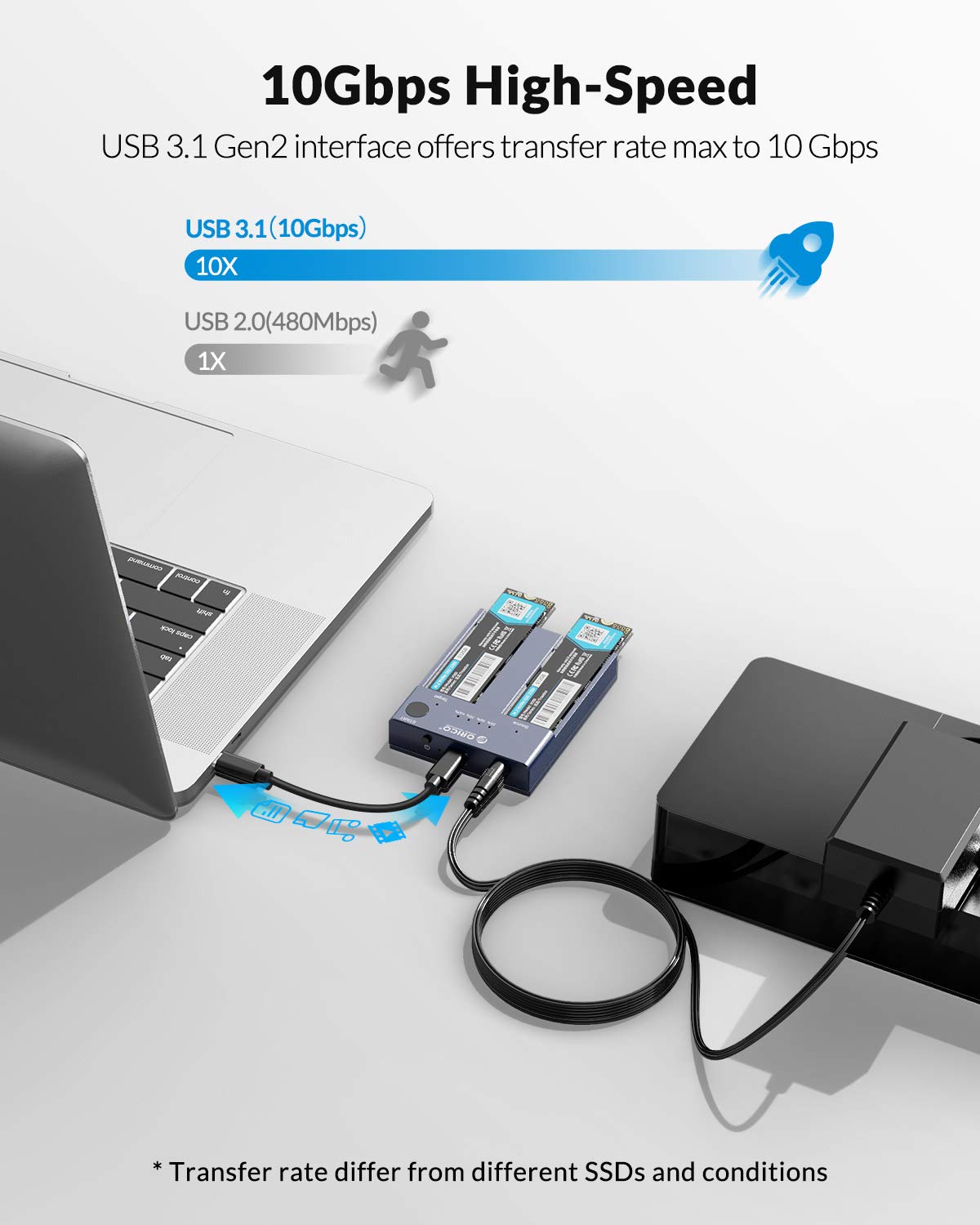 ORICO M.2 NVMe Cloner Dual-Bay NVMe Docking Station USB C to NVMe SSD Enclosure Aluminum M.2 Duplicator Offline Clone for PCIe M-Key SSDs max to 8TB Tool Free-M2P2