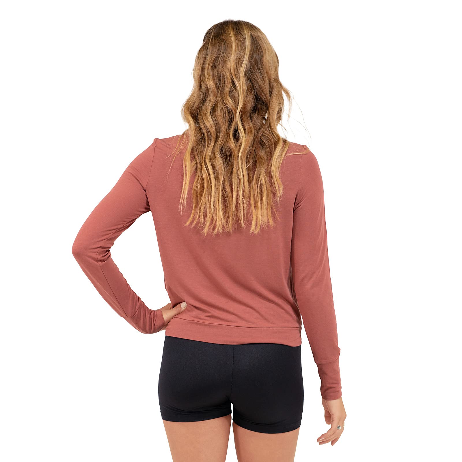 Somewhere Sunny Women's UPF 50 Plus Bamboo Everyday Long Sleeve T-Shirt | Ultra-Soft Crew Neck, UV Sun Protection (Medium, Terracotta)