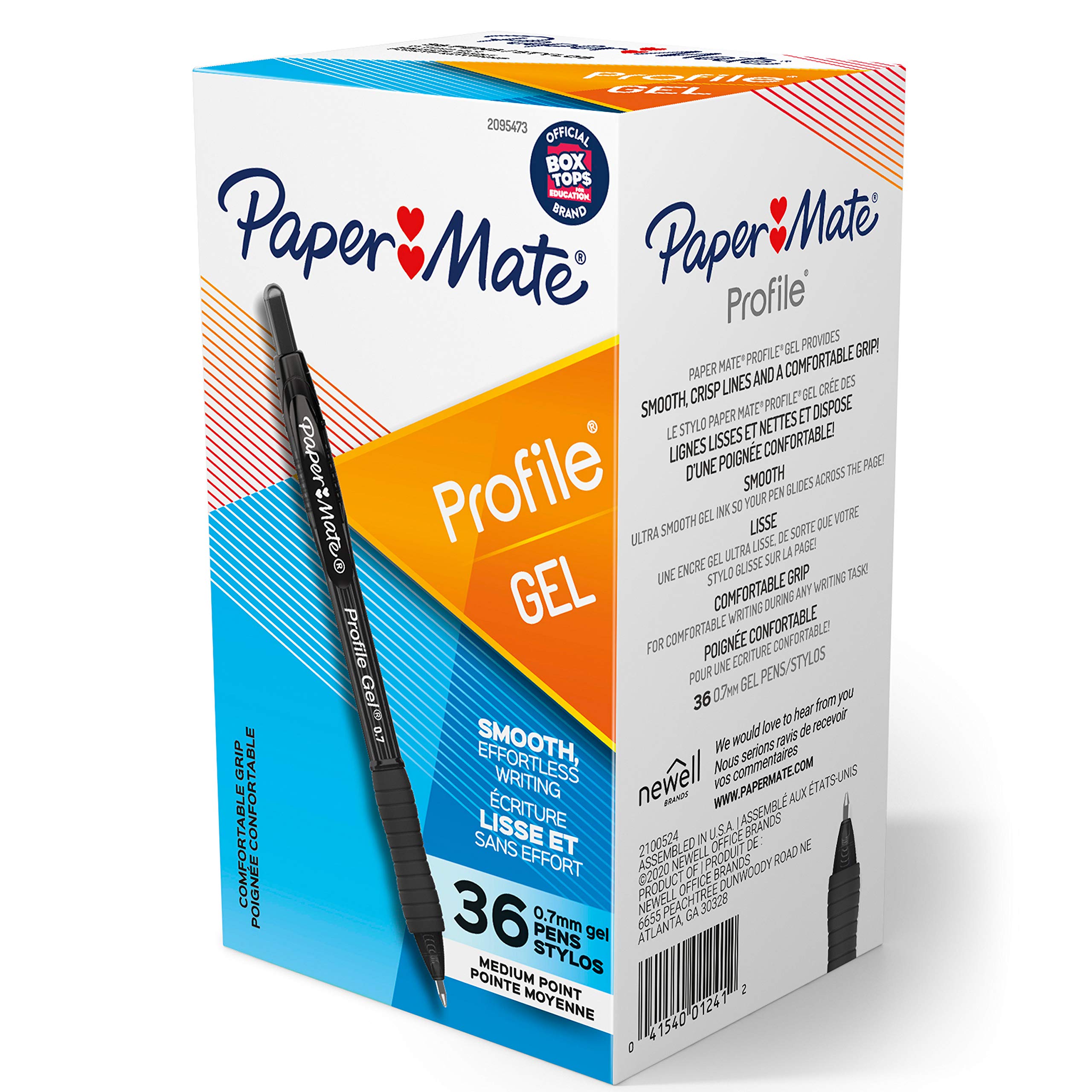 Paper Mate Gel Pen, Profile Retractable Pen, 0.7mm, Black, 36 Count