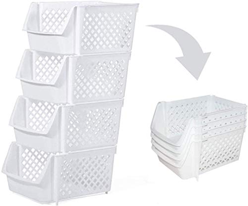 Plastic Book Bins for Classroom Library Organizing Containers Pantry Organization and Storage Shelves Cubes Magazine File Holder Toy Organizer Blue White Colorful Rectangular Locker Dorm Room 4 Pack