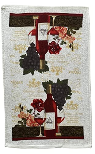 Petal Cliff Set of 4, Rose Wine Design with Grape Printed Terry Kitchen Towels Dish Towels for Kitchen Decorative Size: 15 x 25 inch.