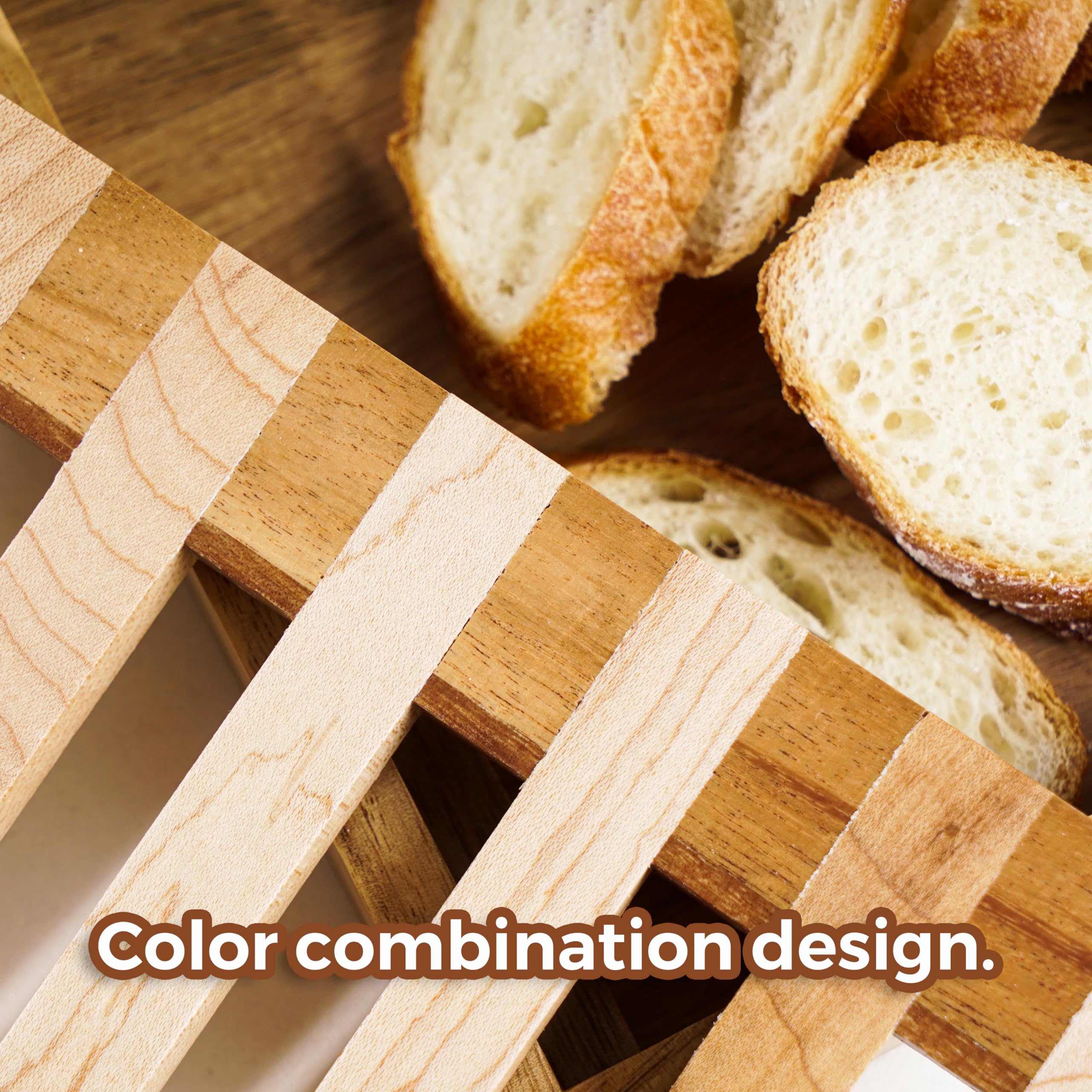 Nuvograin Wood Bread Cutting Board, Bread slicer,Crumb Tray with holder,Bread Serving Tray for Kitchen,Color combination design,Bread, Cake, Bagels, 9.53β Wide x 1.46"Tall