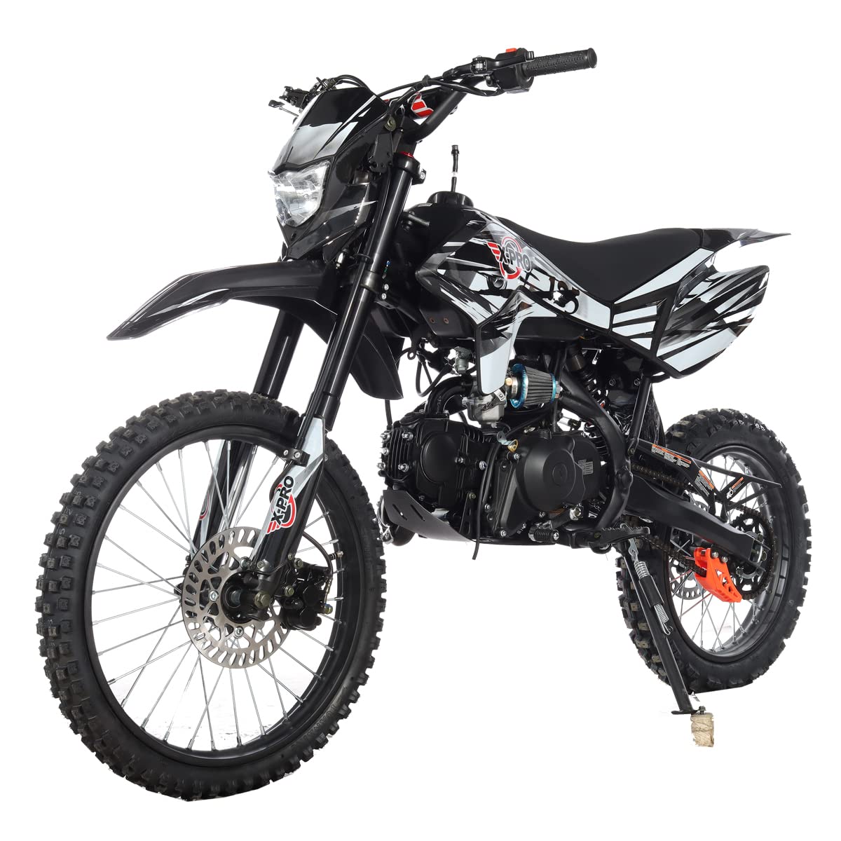 X-PRO Hawk 125 Dirt Bike 4-Speed Manual Transmission! Electric/Kick Start, Big 19"/16" Tires! (Black, Factory Package)