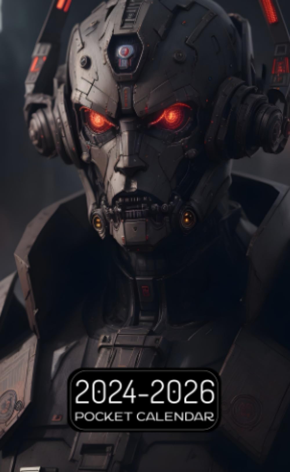 Pocket Calendar 2024-2026: Two-Year Monthly Planner for Purse , 36 Months from January 2024 to December 2026 | Evil cyberpunk robot | Rusty clocks | Dark styled