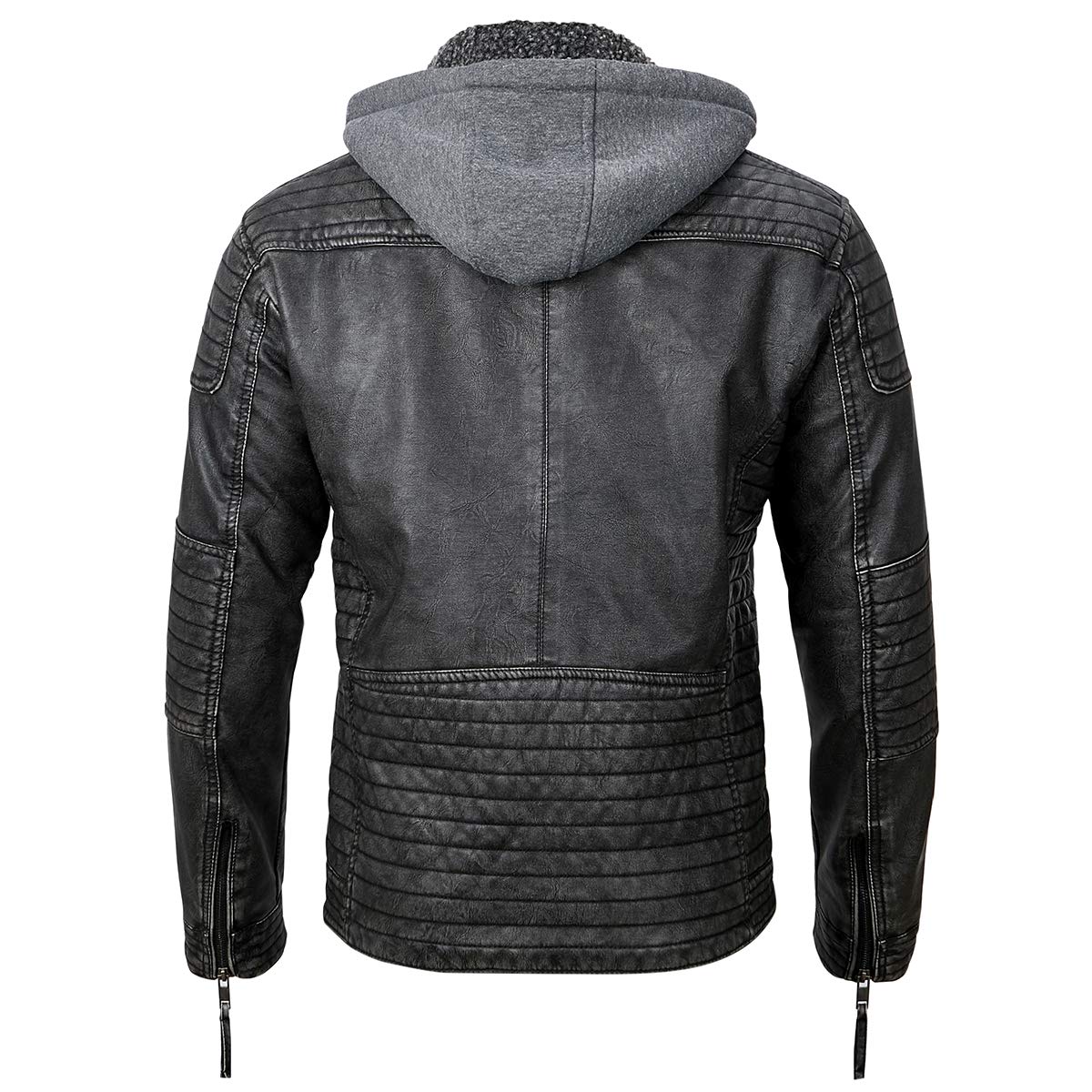 NAVEKULL Men's Faux Leather Jacket Winter Vintage Motorcycle Biker Jacket with Fleece Removable Hood